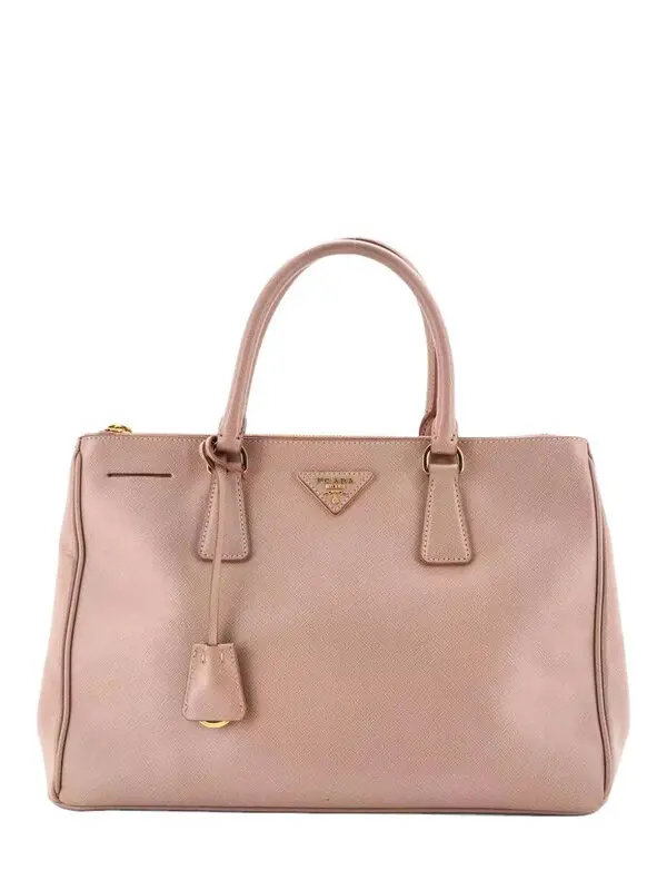 Prada Double Zip Lux Saffiano Leather Medium Tote Bag - Neutrals