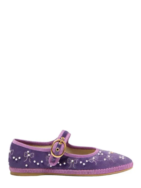 Valentino Garavani Endouce Velvet Mary-jane Ballet Flats - Purple