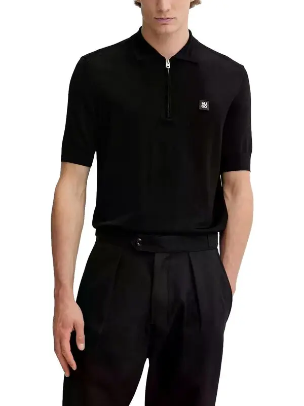 Hugo Zip Logo Polo Shirt - Black