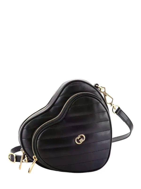Gucci Interlocking G Heart Quilted Mini Shoulder Bag - Black