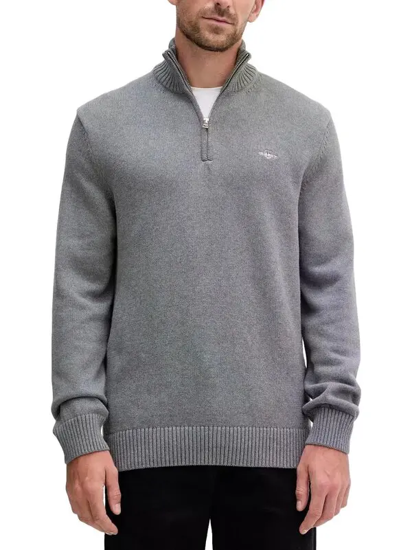 Gant Cotton Piqué Half-zip Sweater - Grey