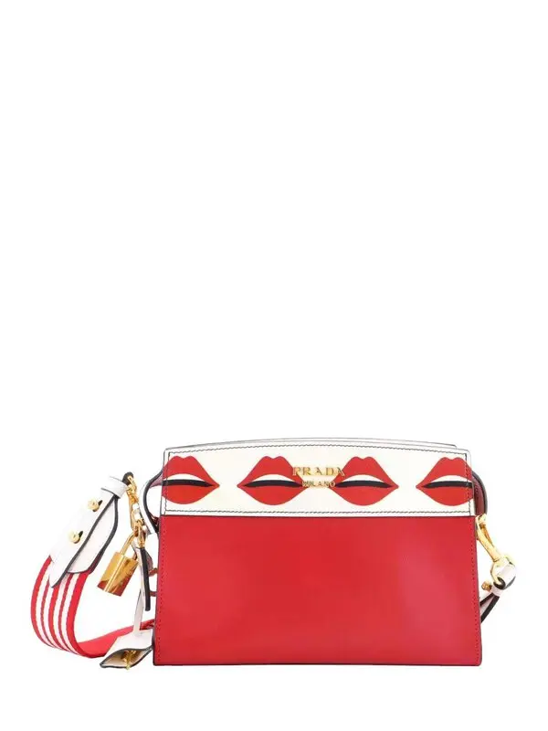 Prada Bibliotheque Printed Saffiano Leather Small Crossbody Bag - Red