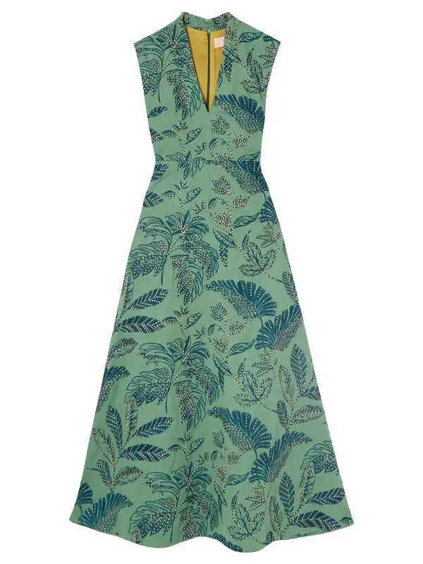 MARTA FERRI Eugenio Embroidered Canvas Maxi Dress - Blue