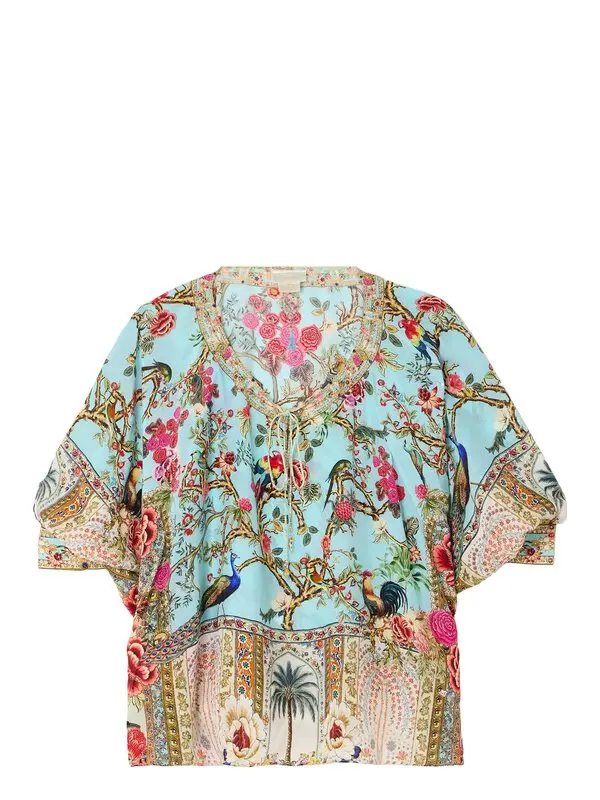 Camilla Sultans And Queens Tie-detailed Embellished Printed Silk-crepe Blouse - Multi