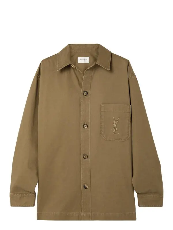 Saint Laurent Embroidered Gabardine Shirt - Green