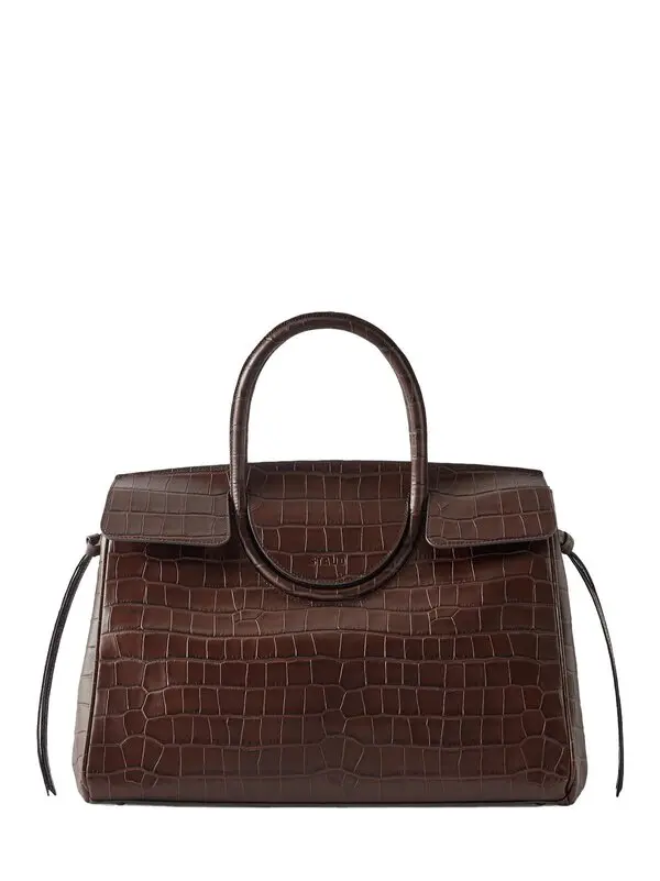 Staud Maude Croc-effect Leather Tote - Brown