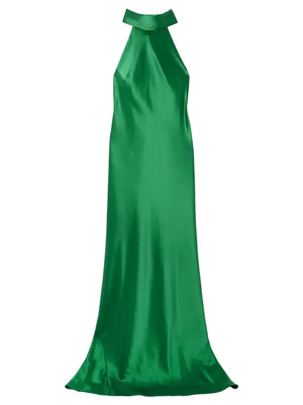 Galvan Sienna Satin Halterneck Gown - Green
