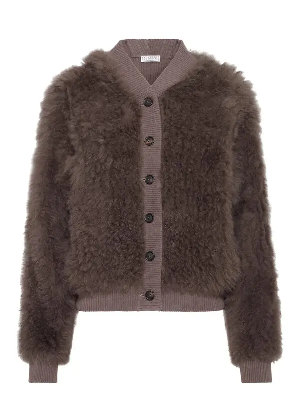 Brunello Cucinelli Cashmere-shearling Cardigan - Brown