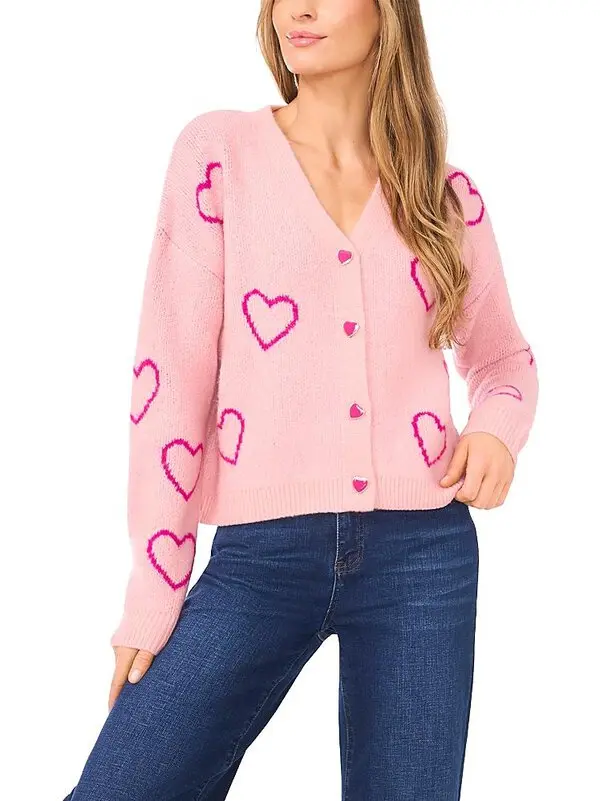 CECE DUPRAZ Heart Jacquard Cardigan - Coral Blush