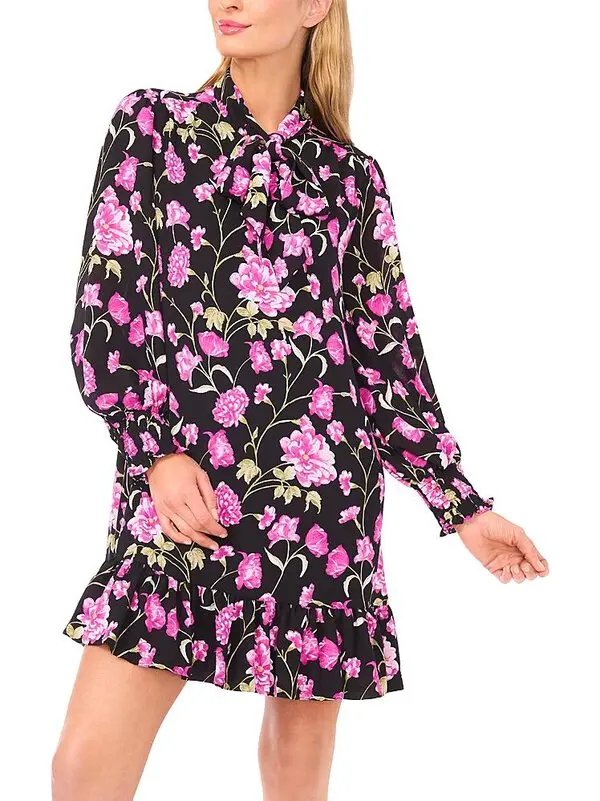 CECE DUPRAZ Tie Neck Mini Dress - Rich Black