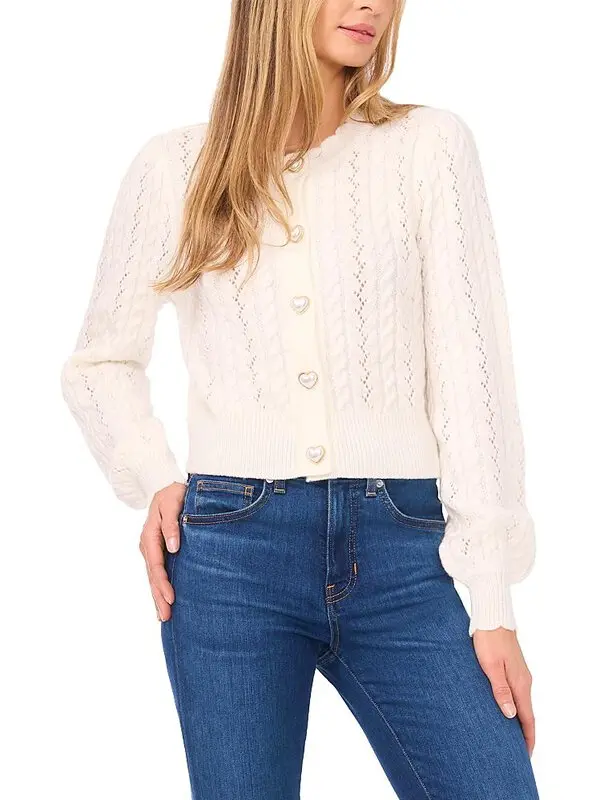 CECE DUPRAZ Heart Button Pointelle Cardigan - Antique White