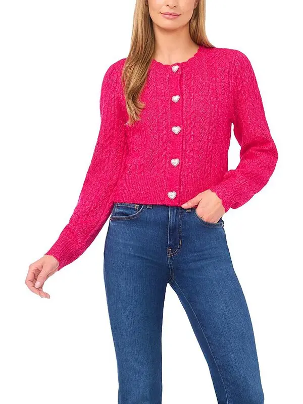 CECE DUPRAZ Heart Button Pointelle Cardigan - Electric Pink