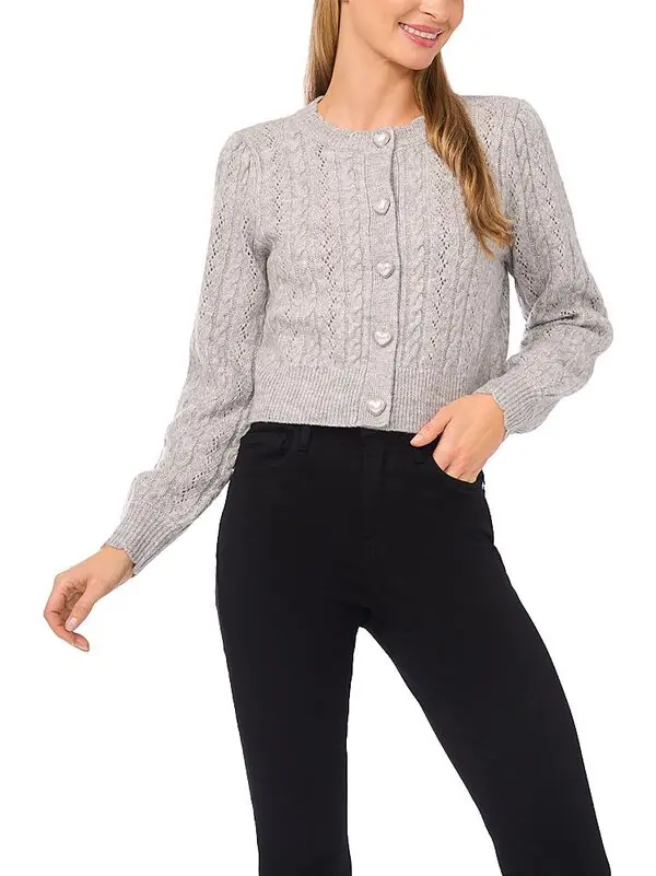 CECE DUPRAZ Heart Button Pointelle Cardigan - Light Heather Grey