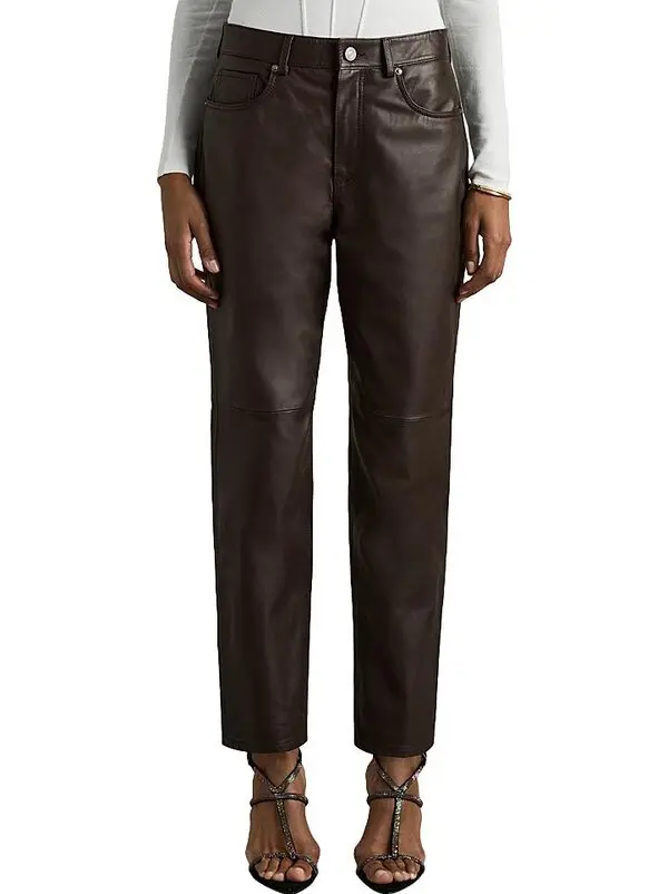 REISS Verona Slim Leather Pants - Chocolate