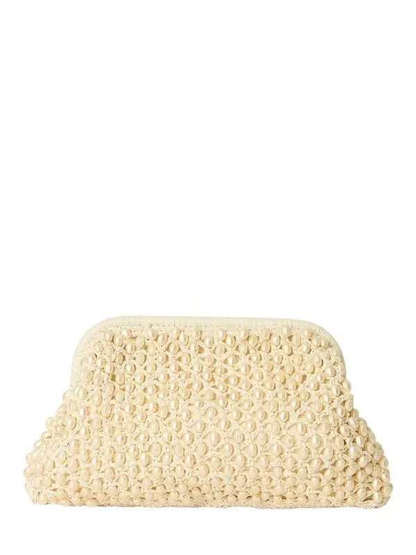 BTB LOS ANGELES Perola Beaded Raffia Clutch - White