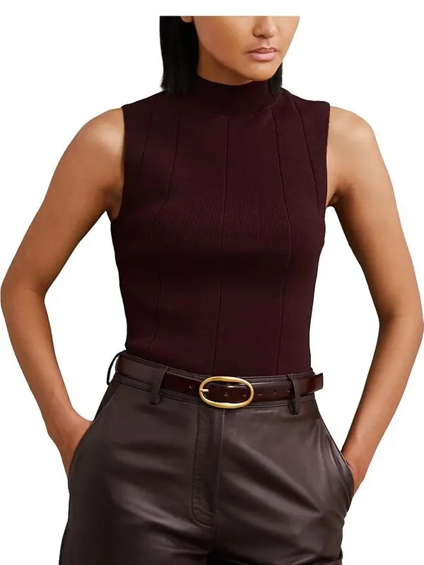 REISS Milan Mock Neck Sleeveless Sweater - Burgundy