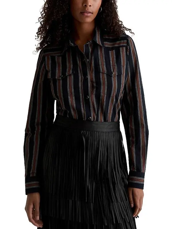 Ag Melia Stripe Snap-front Shirt - Bold Stripe Black Multi