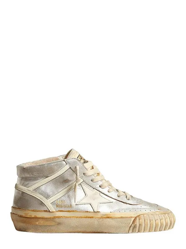Golden Goose Mid Star 2 Laminated Sneakers - Silver White