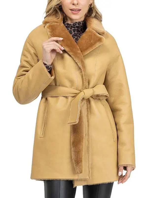 Gorski Merino Shearling Lamb Stroller Coat - Latte