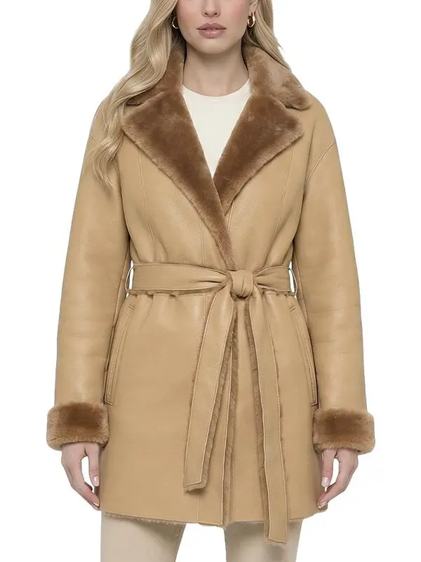 Gorski Merino Shearling Lamb Stroller Coat - Latte