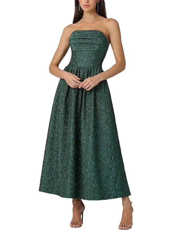 Shoshanna Lillia Jacquard Strapless Dress - Teal