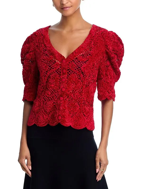 Farm Rio Rococo Hearts V-neck Cardigan Sweater - Red