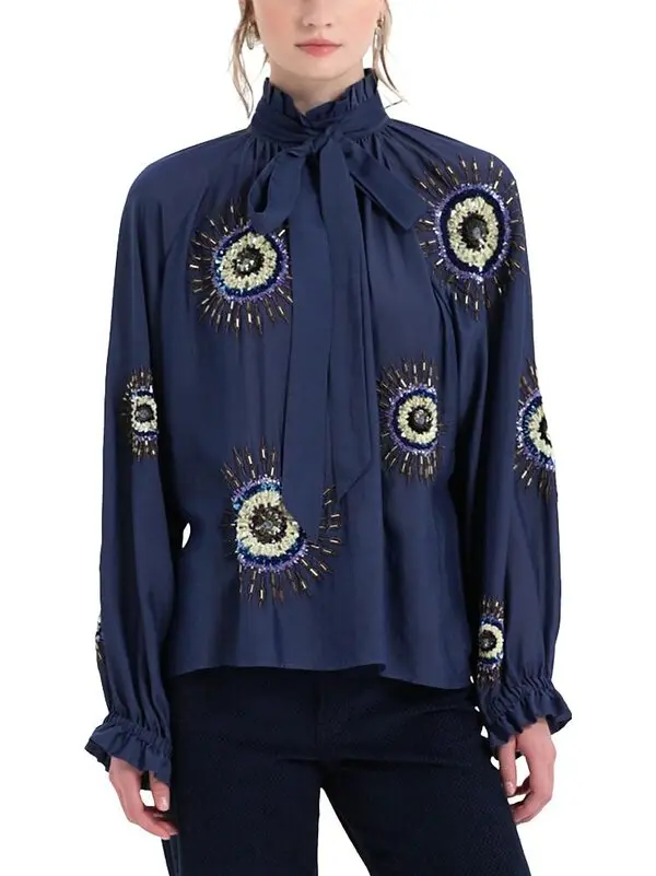 La DoubleJ Cerere Embroidered Silk Blouse - Thistle Embroidery