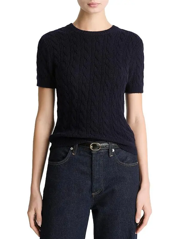 Vince Cable Knit Short Sleeve Sweater - Coastal