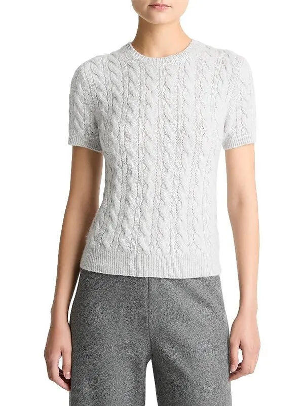 Vince Cable Knit Short Sleeve Sweater - Heather Pale Green