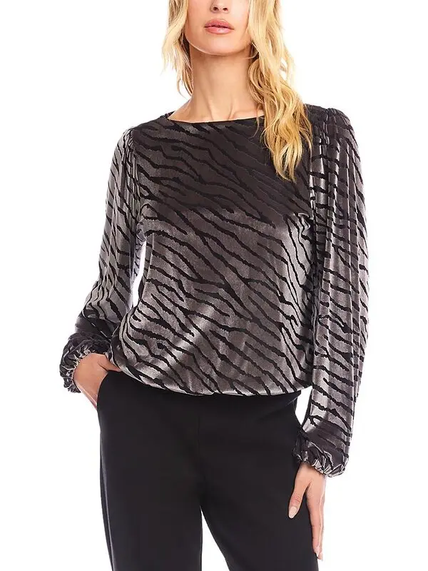 Karen Kane Blouson Sleeve Velvet Burnout Boatneck Top - Zebra