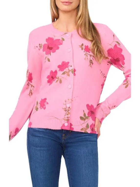 CECE DUPRAZ Blossom Print Crewneck Cardigan - Gin Fizz