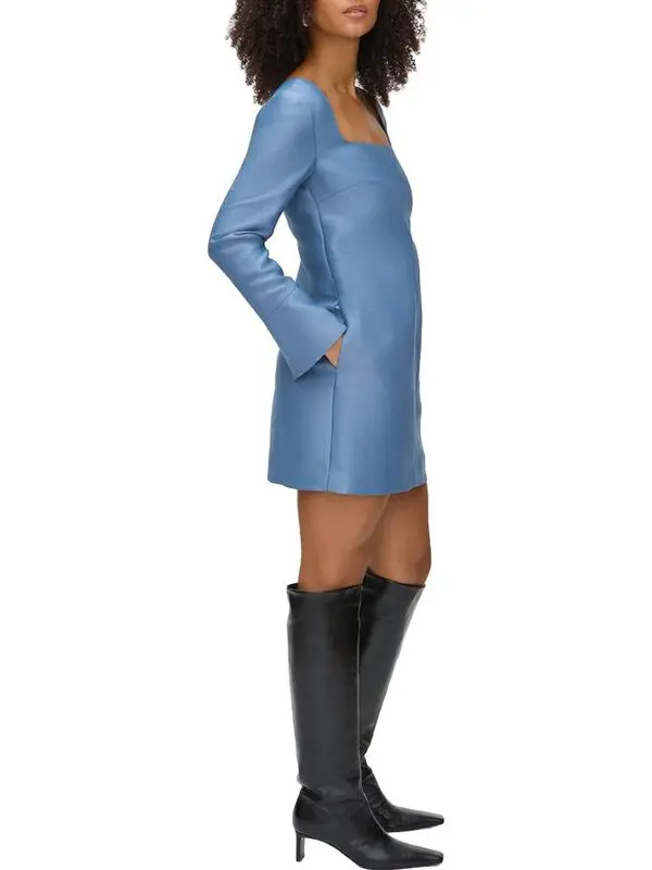 ALIGNE Carmel Long Sleeve Satin Minidress - Steel Blue