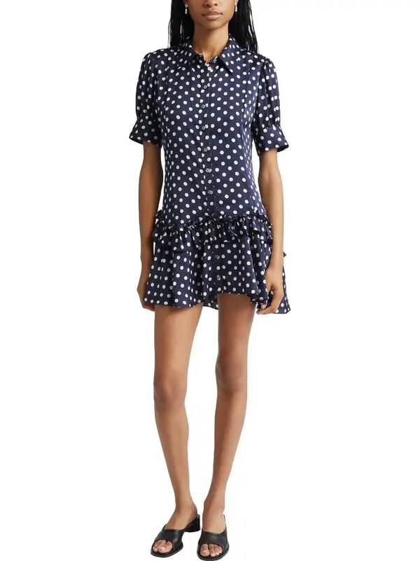 Sandy Liang Polka Dot Tiered Shirtdress - Navy Multi