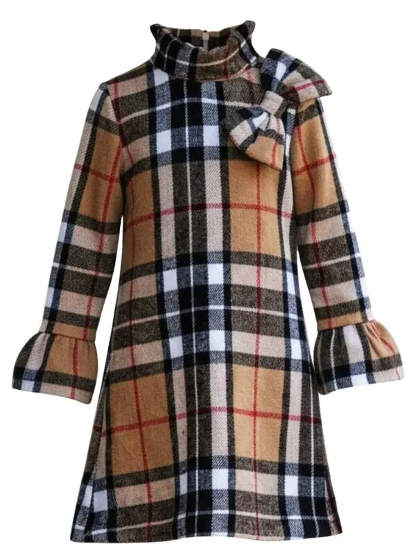 MIA BELLE GIRLS Plaid Long Sleeve Shift Dress - Brown