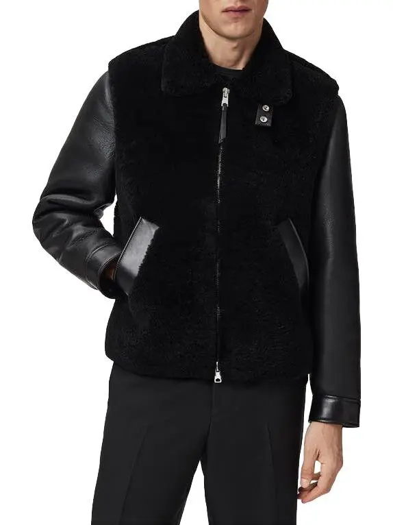ALLSAINTS Conyer Genuine Shearling Pilot Leather Jacket - Black