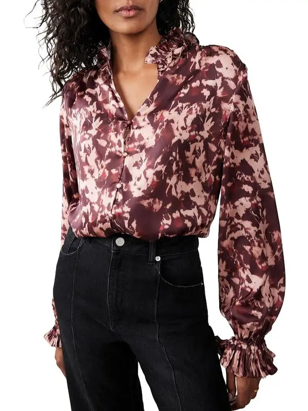 Mint Velvet Printed Satin Blouse - Burgundy
