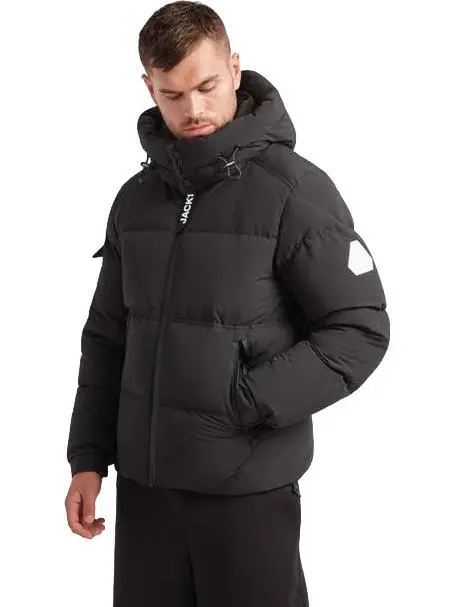 JACK1T Hooded Puffer Racer Jacket - Matt Black