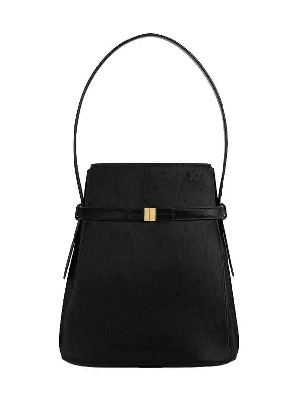 TOTEME Belted Calf Hair Bucket Bag - Black