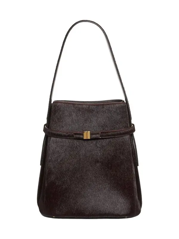 TOTEME Belted Calf Hair Bucket Bag - Wine
