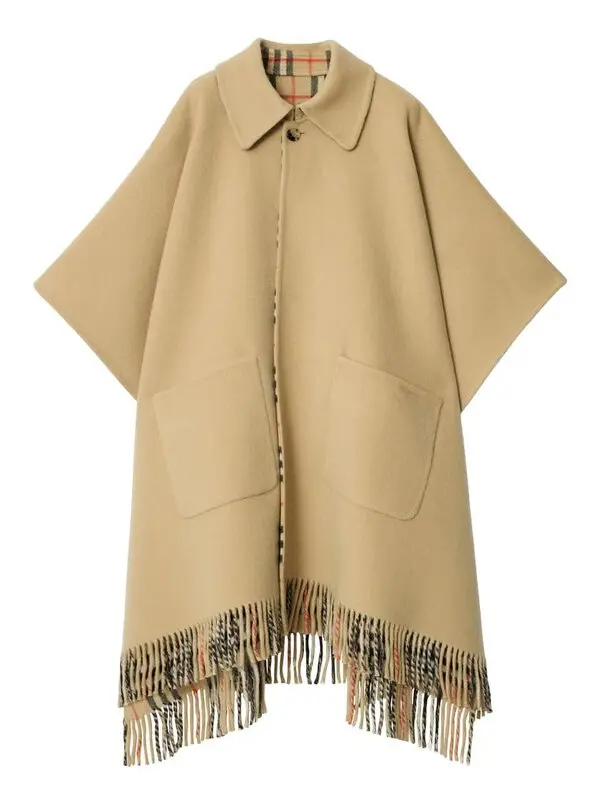 Burberry Reversible Check Wool Cape - Sand Beige