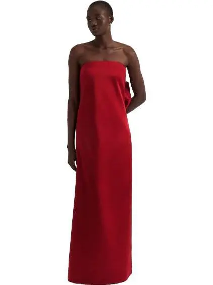 MALINA Elmina Maxi Dress With Oversized Bow Detail - Deep Red