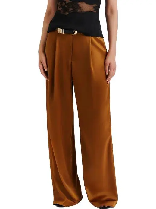 MALINA Wide-leg Satin Pants - Amber