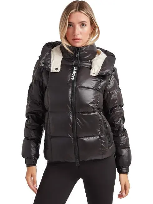 JACK1T Boxed Racer Hooded Puffer Coat - Black Shine