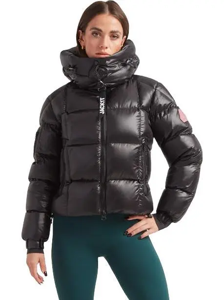 JACK1T Ez Boxed Hooded Cropped Puffer Coat - Black/stone