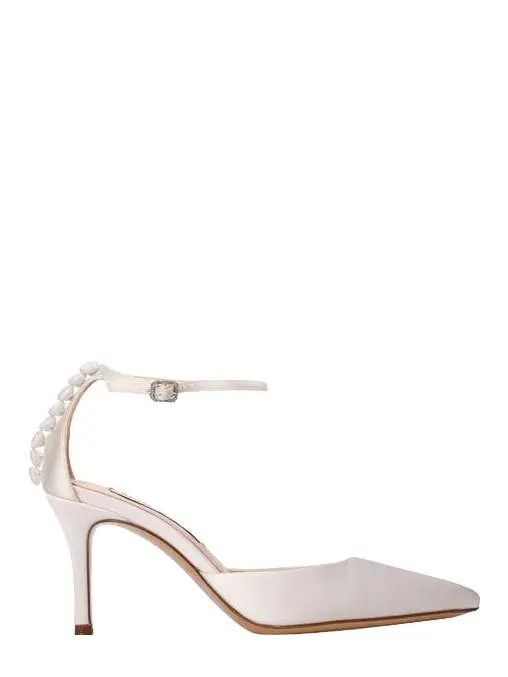 ANNE BARGE Grace Pointed Toe Pumps - White Satin