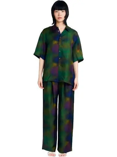 LOST PATTERN Silk Wide-leg Palazzo Pants - Green