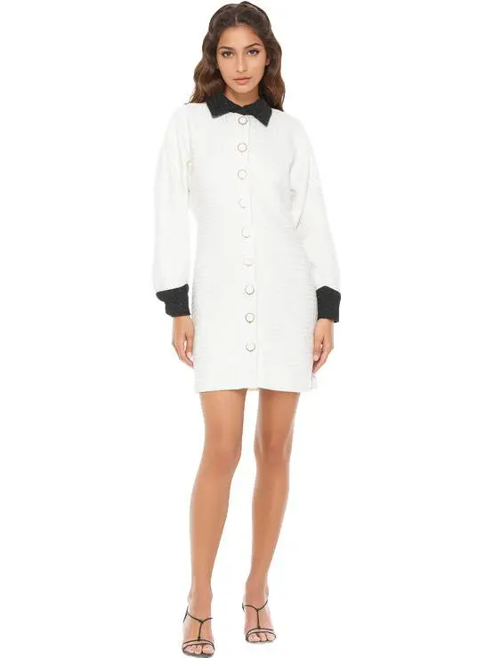 ALEXIA ADMOR Contrast Collar Button-down Mini Dress - Ivory
