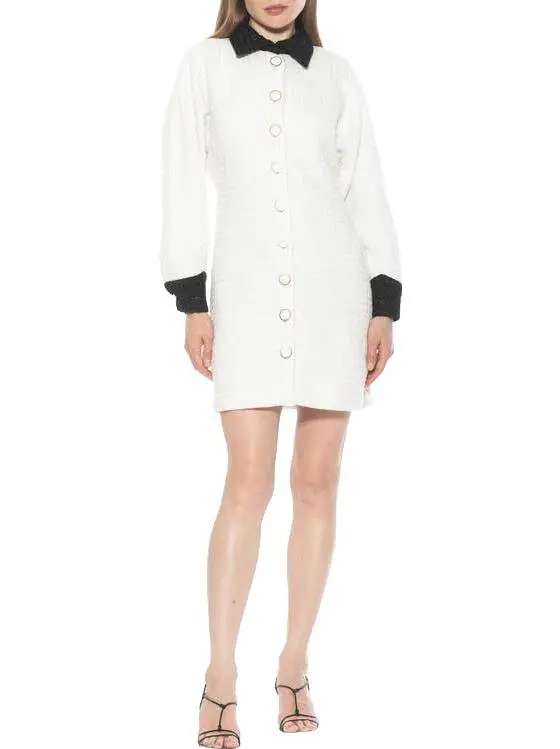 ALEXIA ADMOR Textured Mini Shirtdress With Embellished Collar And Cuffs - Ivory