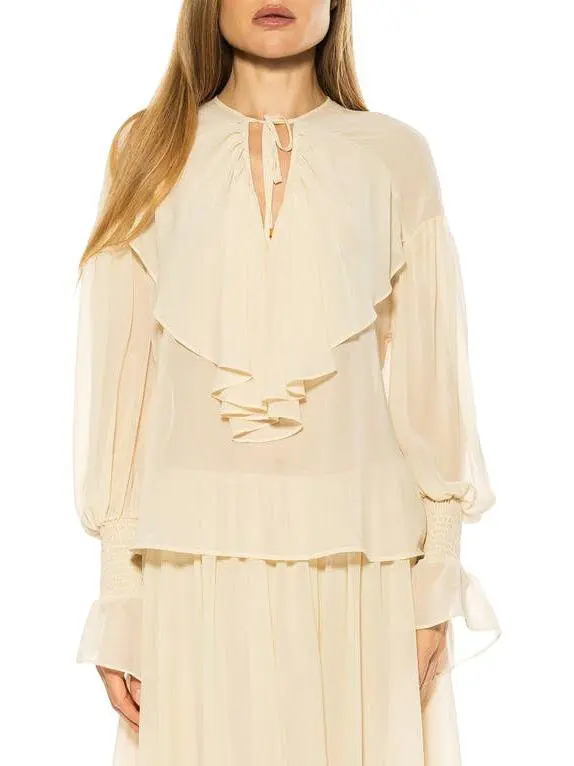 ALEXIA ADMOR Ruffle Draped Blouse - Ivory