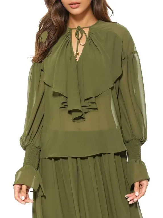 ALEXIA ADMOR Ruffle Draped Blouse - Sage
